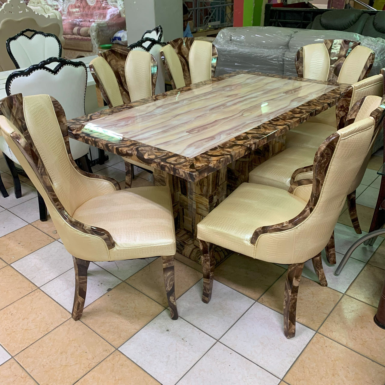 FURNITURE :: Dinning Set :: Marble top dining table 6 seater , leather ...